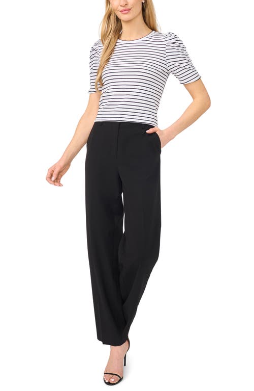 HALOGEN Halogen Puff Sleeve Striped Ribbed Crewneck Tee